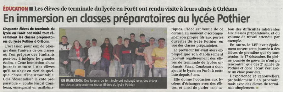 Immersion en classes préparatoires au lycée Pothier - Lycée En Forêt ...
