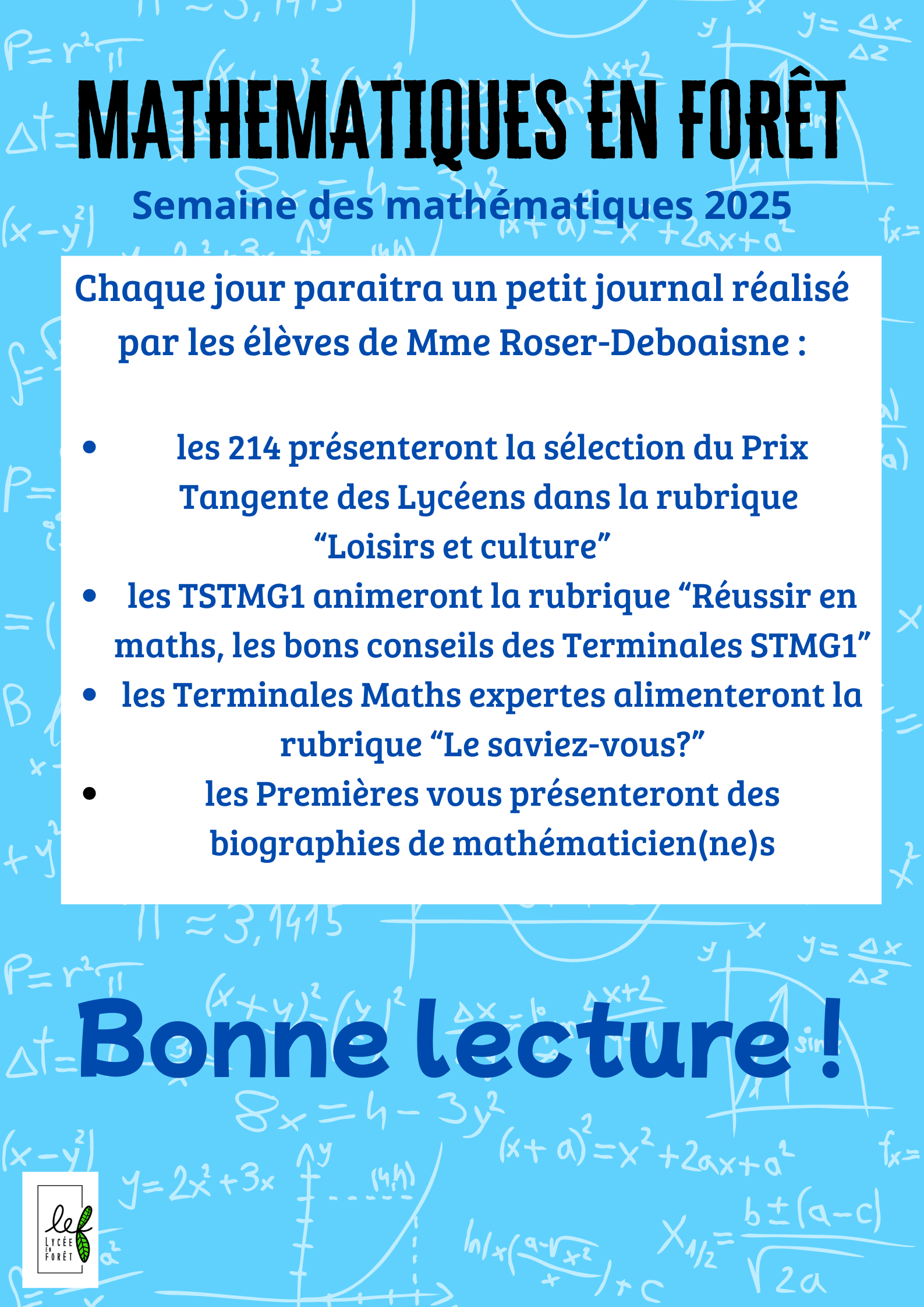 Semaine des mathématiques 2025 : Maths hors les murs - Lycée En Forêt ...